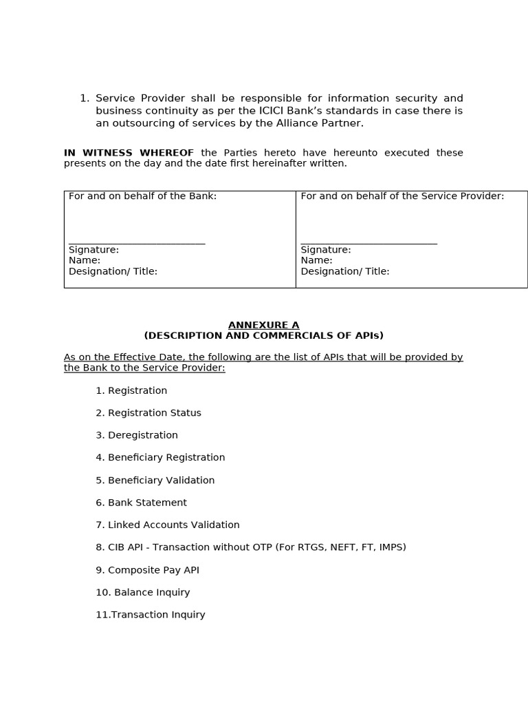 ICICI Bank API Integration Agreement | PDF | Banking Technology | Money