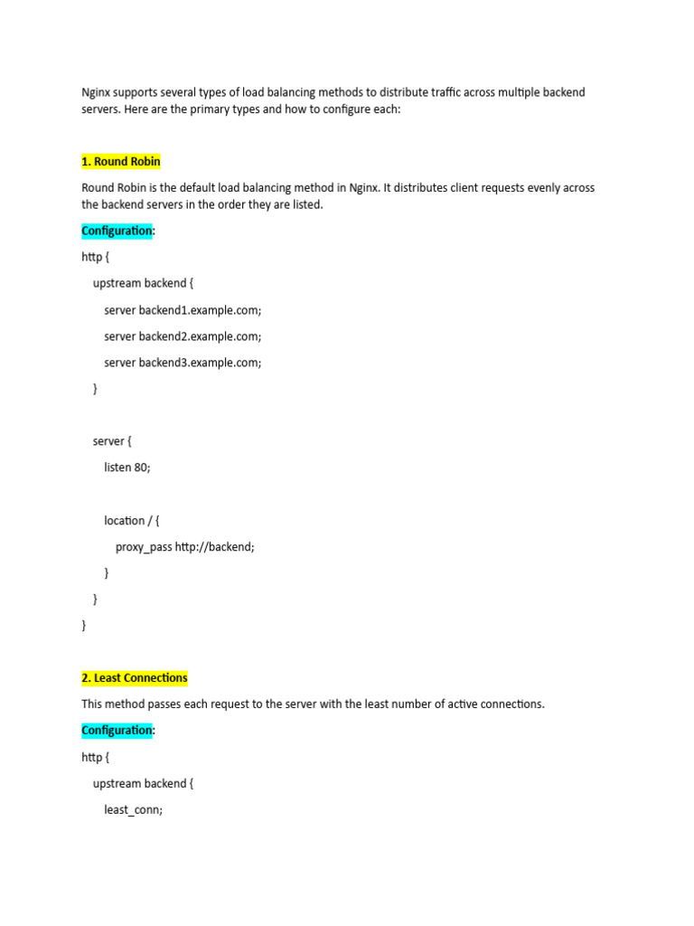 Nginx Supports Several Types of Load Balancing Methods To Distribute Traffic Across Multiple ...