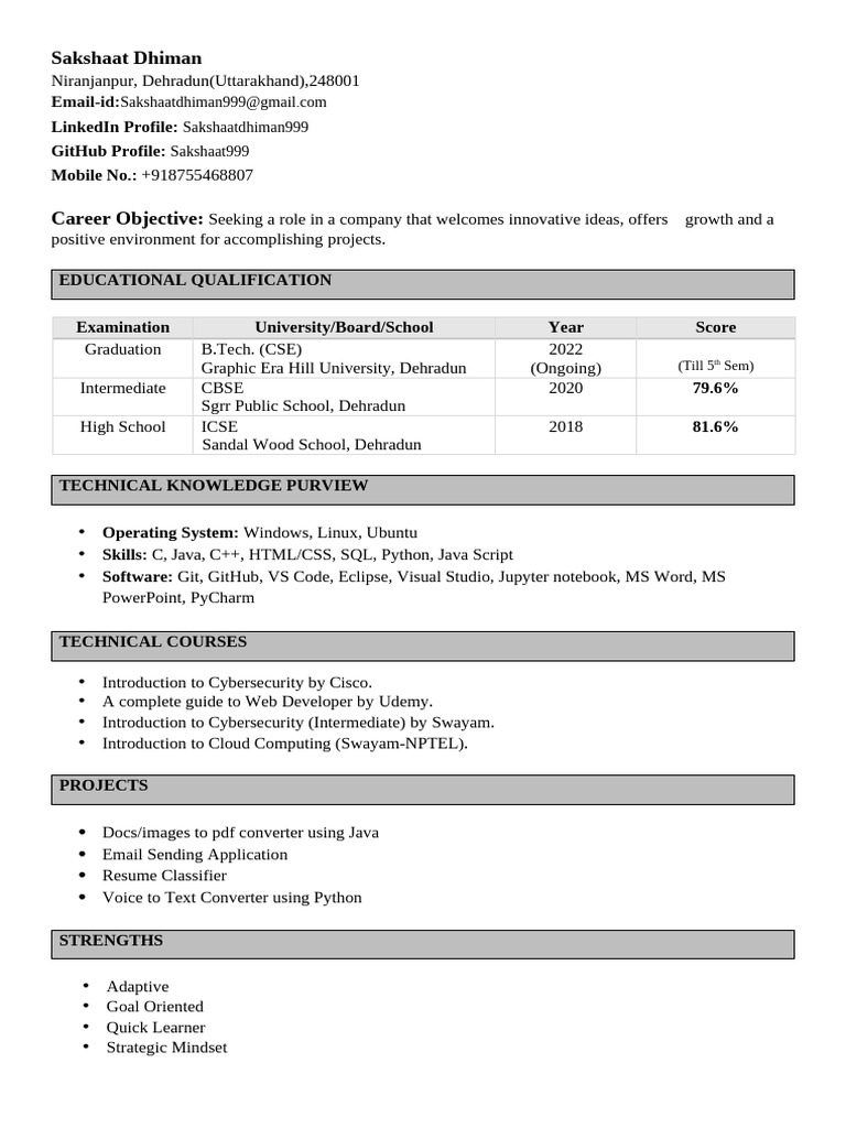 Sakshaaat Resume | PDF | Career & Growth | Computers