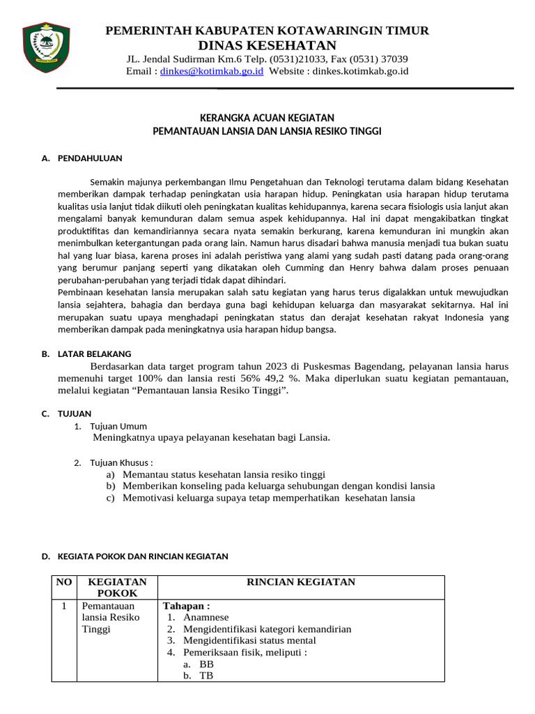 Kak Pemantauan Lansia Resti Bagendang | PDF