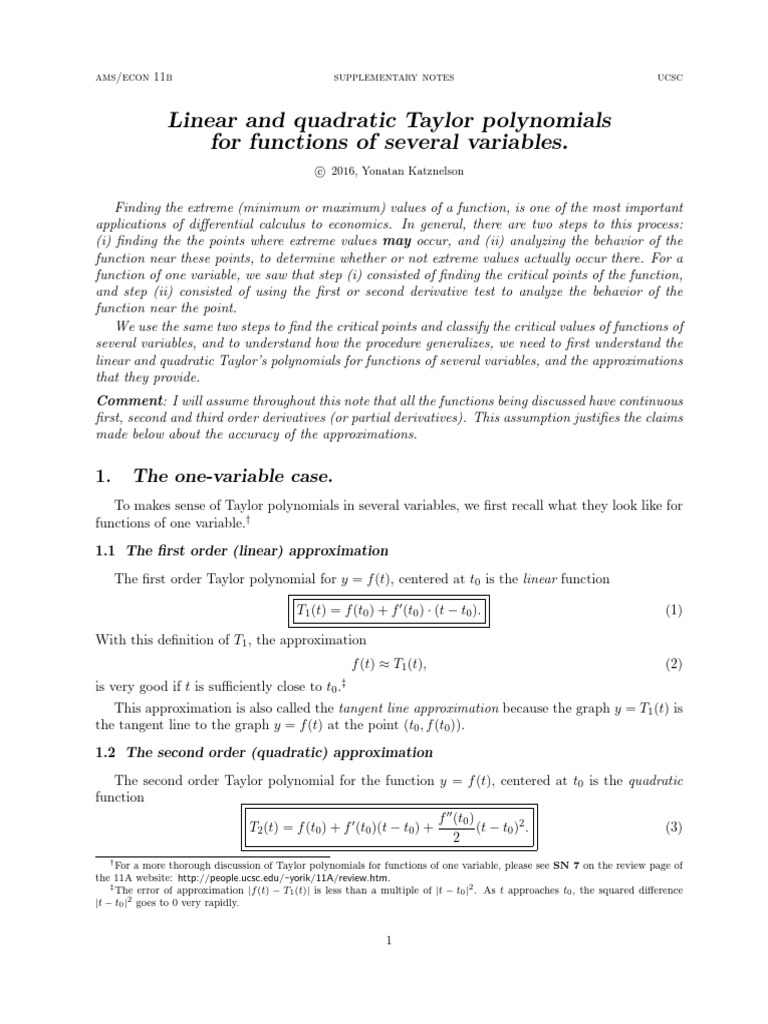 Taylor Polynomials in Multiple Variables | PDF | Polynomial | Variable ...