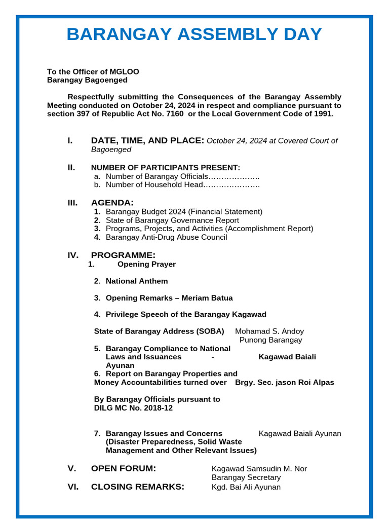 453015529-Barangay-Assembly | PDF