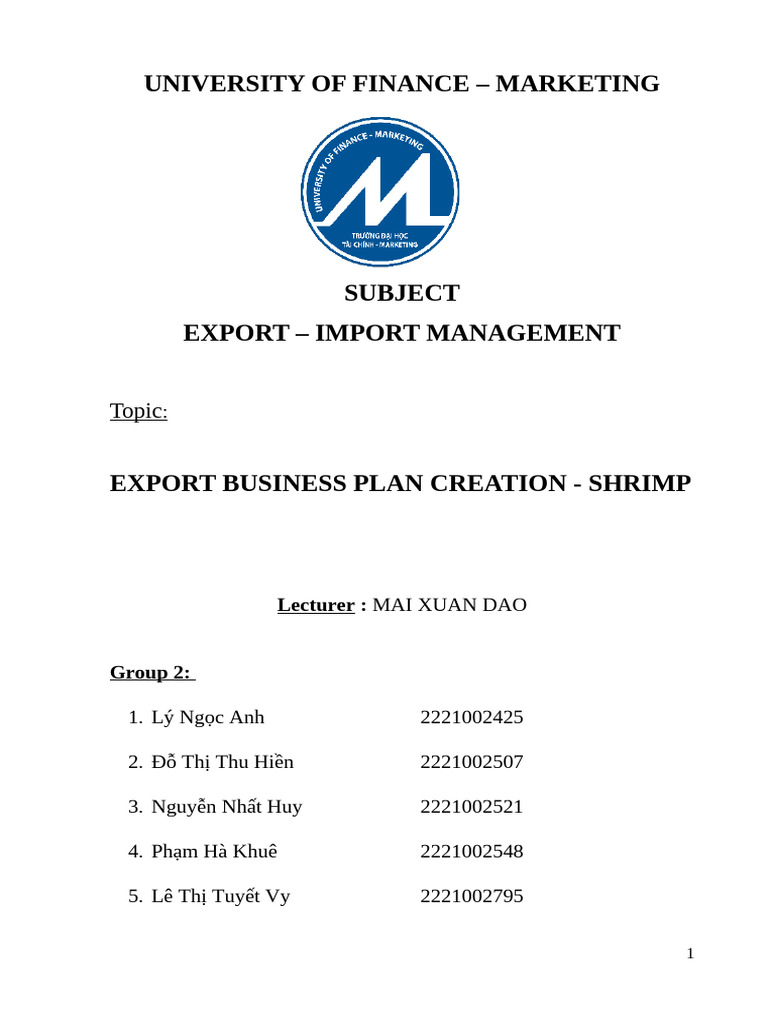 Export Business Plan Creation - Group 2 | PDF | Shrimp | Exchange Rate