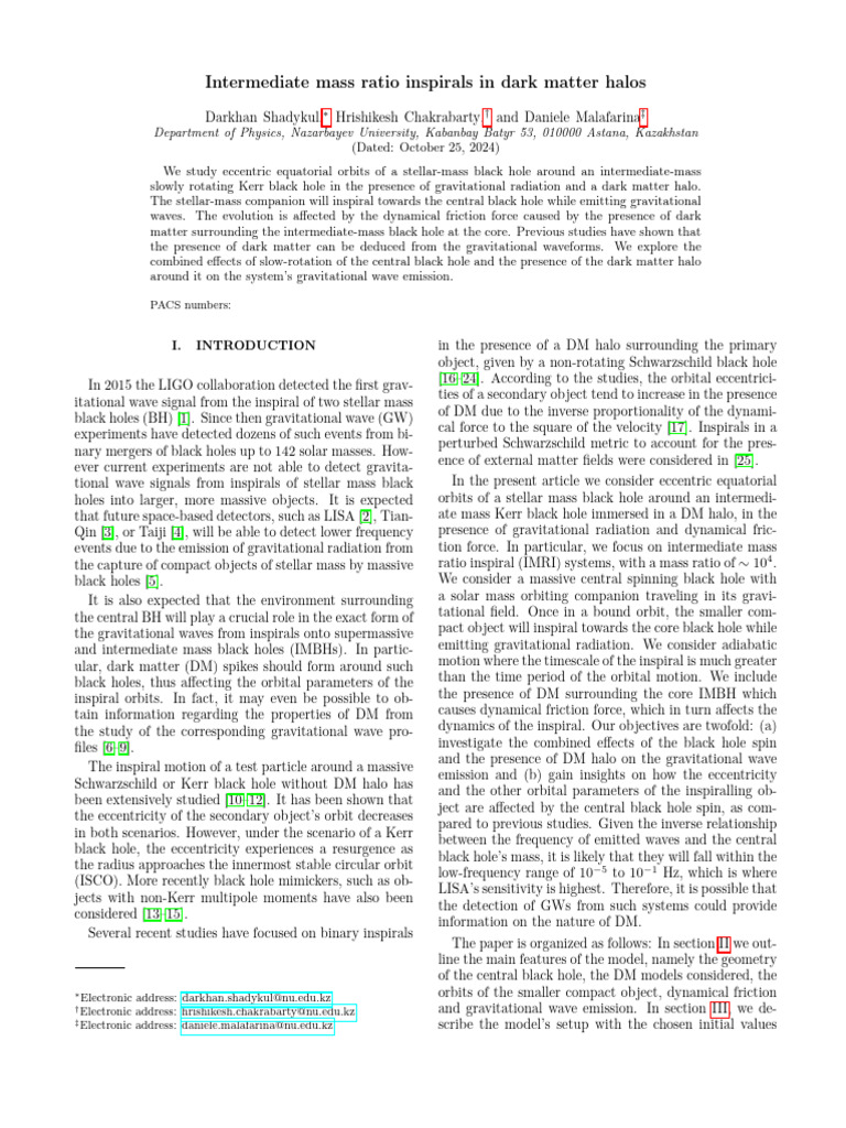 Intermediate Mass Ratio Inspirals in Dark Matter Halos | PDF | Black Hole | Gravitational Wave
