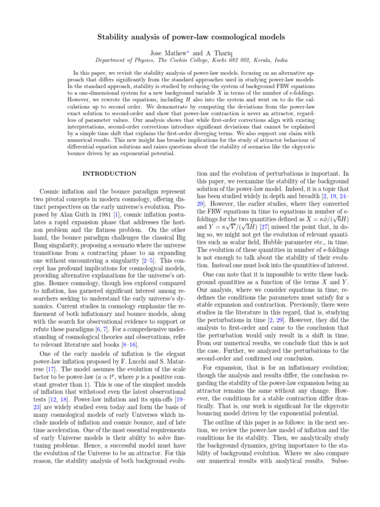 Stability analysis of power-law cosmological models | PDF | Inflation (Cosmology) | Physical ...