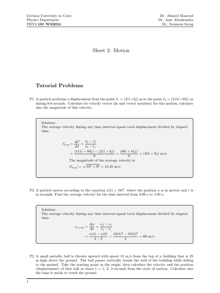 Extra Sheet 2 - Solution (Exercise) | PDF | Speed | Velocity