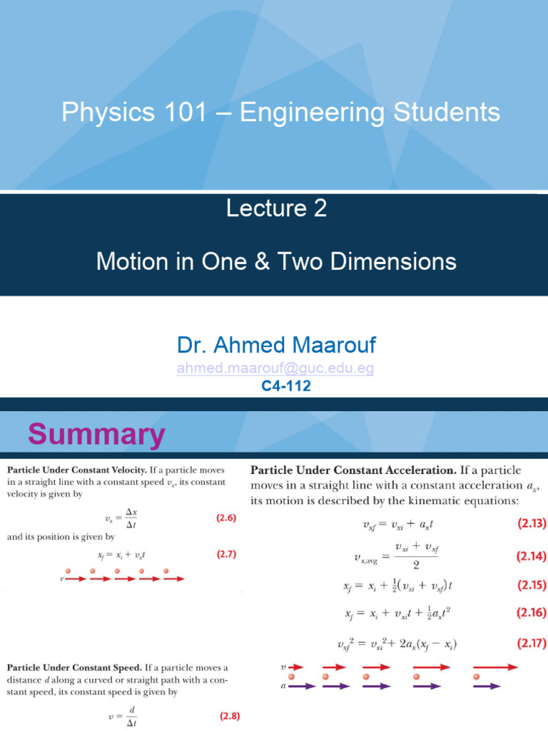 Chapter 2 & 4 - Motion in 1 and 2 Dimensions (Lecture Slides) | PDF ...