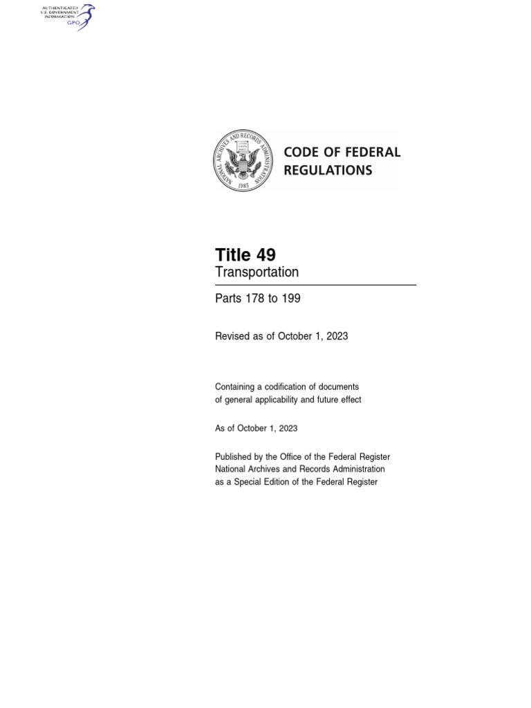 49 CFR Transportation Regulations 2023 | PDF | Code Of Federal ...
