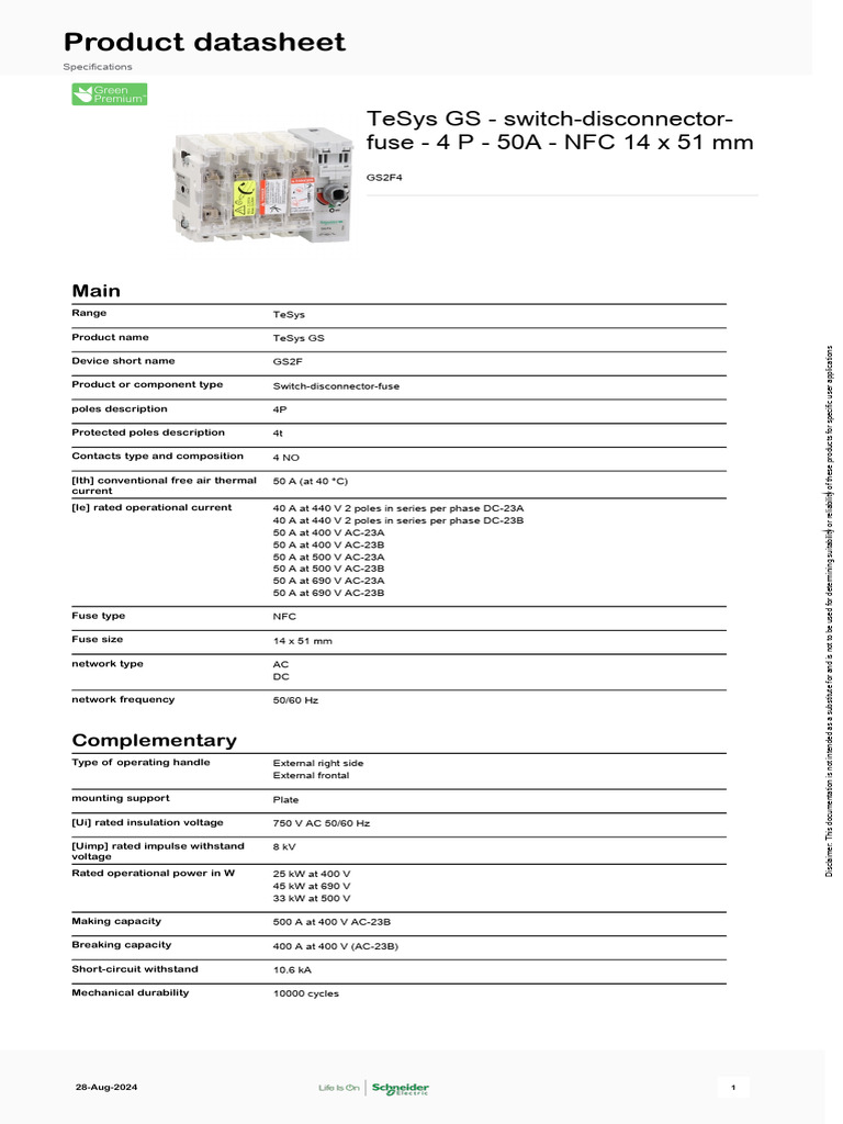 Schneider Electric - TeSys-GS - GS2F4 | PDF | Fuse (Electrical ...