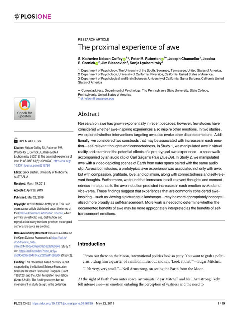 The Proximal Experience of Awe | PDF | Emotions | Student's T Test