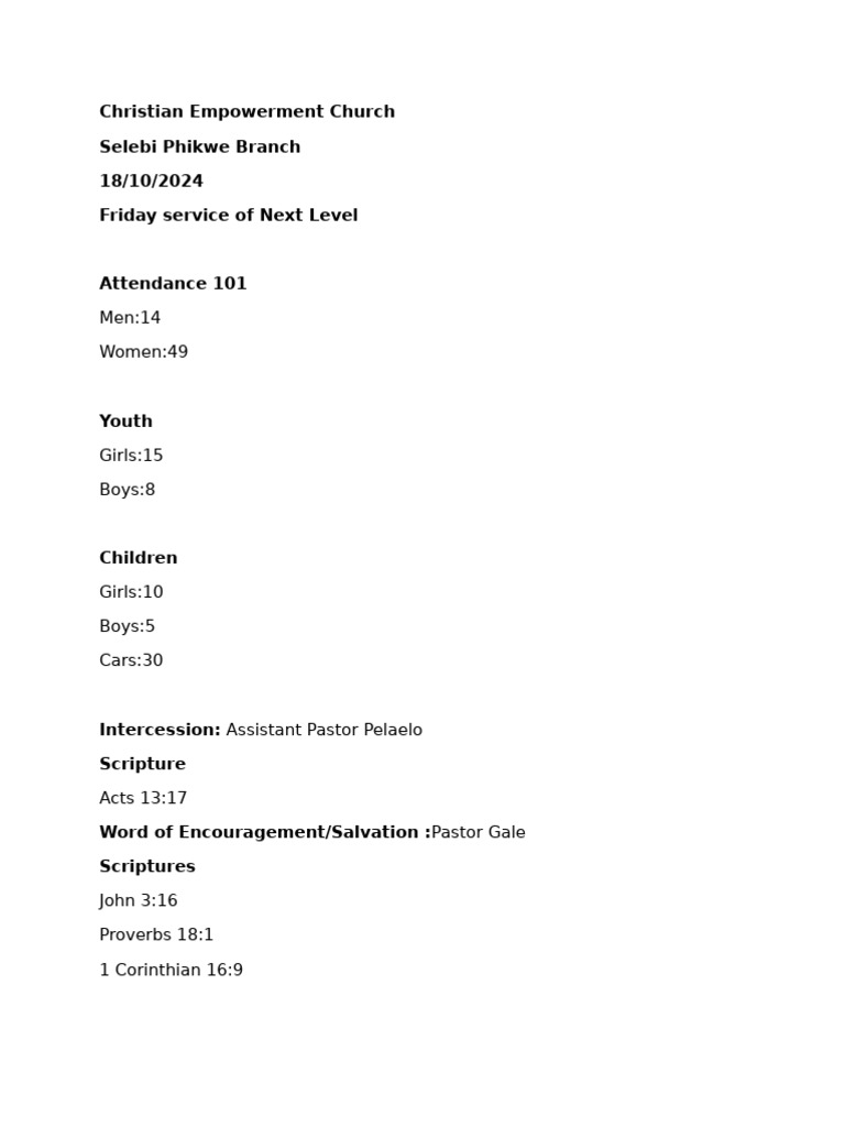 Christian Empowerment Church Selebi Phikwe Branch 18/10/2024 Friday ...