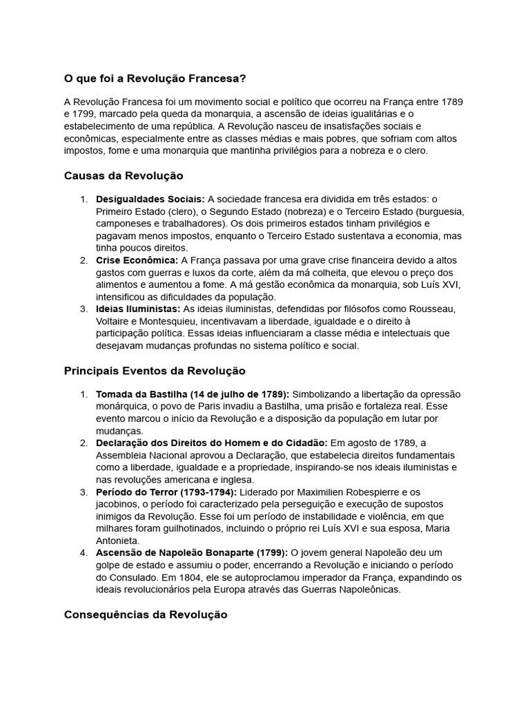 O Que Foi A Revolução Francesa | PDF | Revolução Francesa | Ciência ...