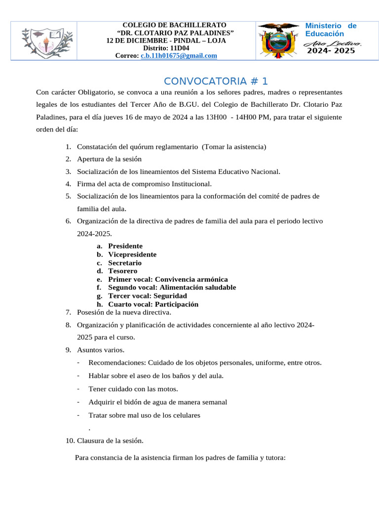 ACTA DE COMPROMISO 3ro AÑO Bgu. | PDF | Salud y bienestar