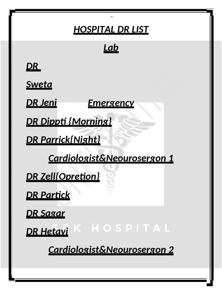 Hospital DR List | PDF | Coronary Circulation | Coronary Artery Bypass ...