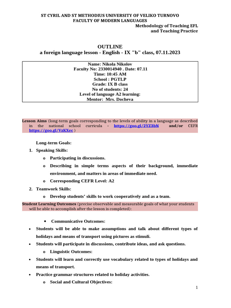 Lesson Plan English NikolaNikolov+Report (3) | PDF | English As A ...