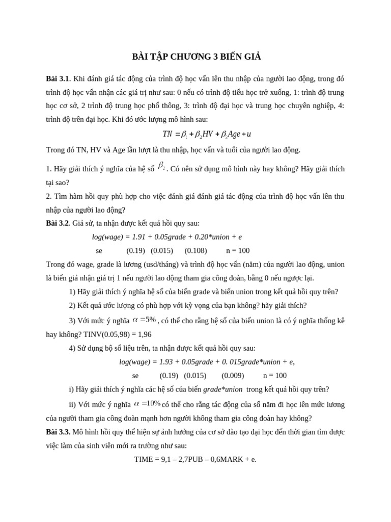 BT - KTL Chương 3 | PDF