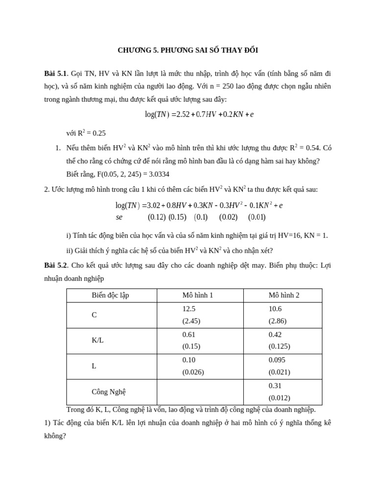 BT - KTL Chương 5 | PDF