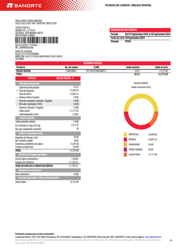 Estado de Cuenta Septiembre 2024 | PDF | Bancos | Industrias de servicio