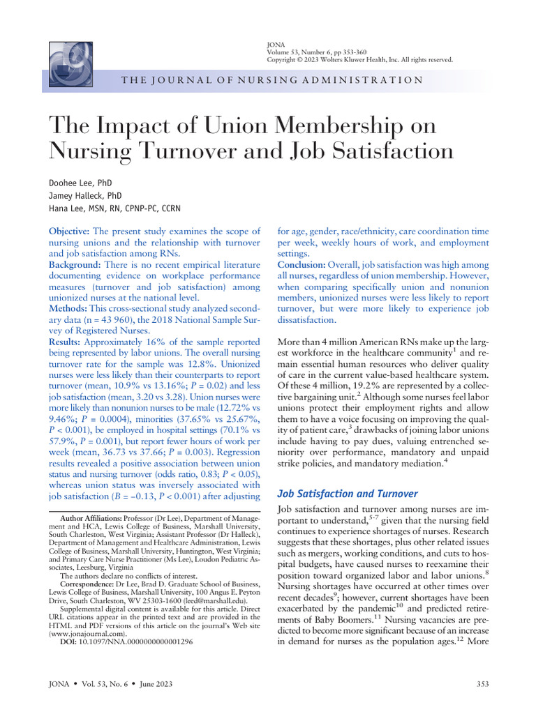 The Impact of Union Membership On Nursing Turnover.11 | PDF | Nursing ...