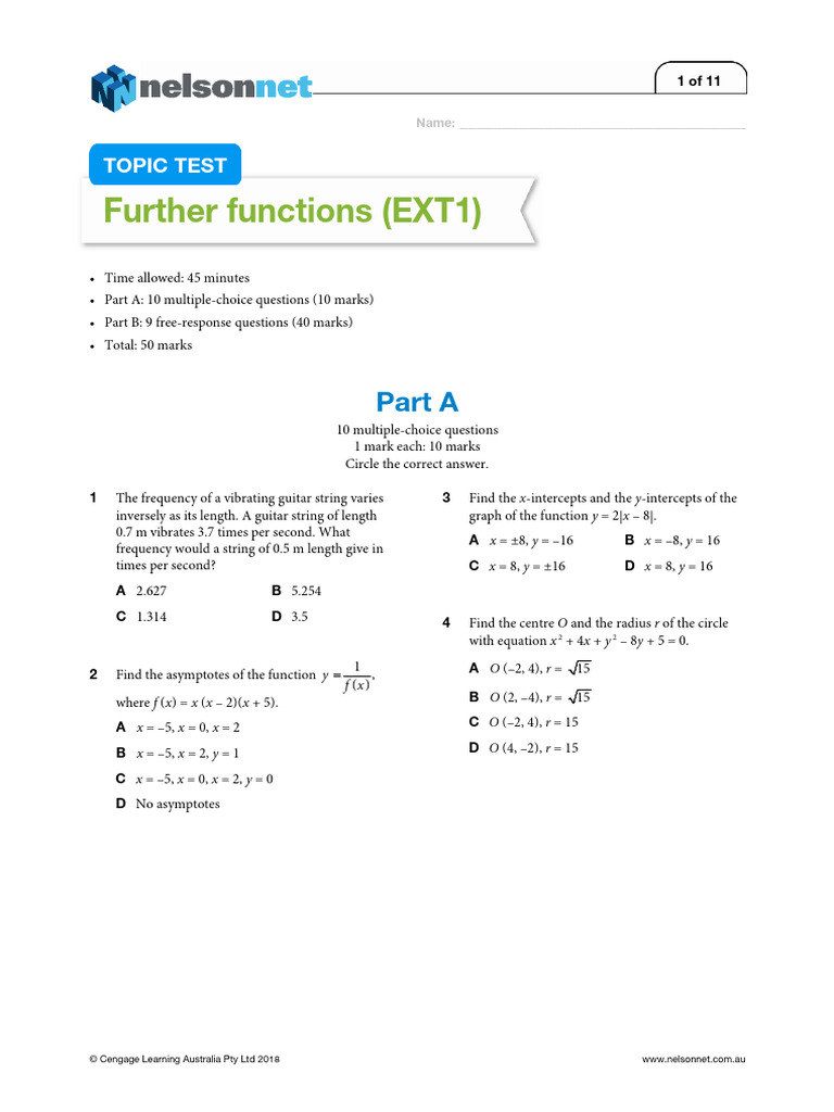 Year 11 Functions Topic Test | PDF | Circle | Function (Mathematics)