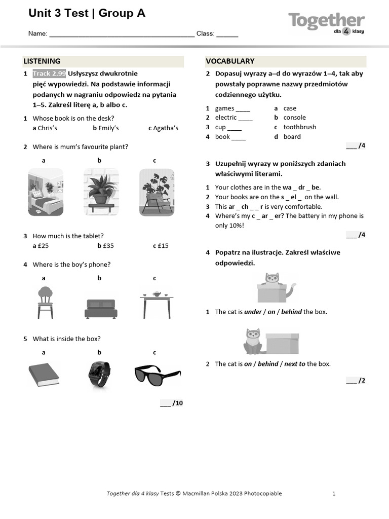 TOGETHER Unit 3 g B klasa 4 | PDF | Home | Furniture