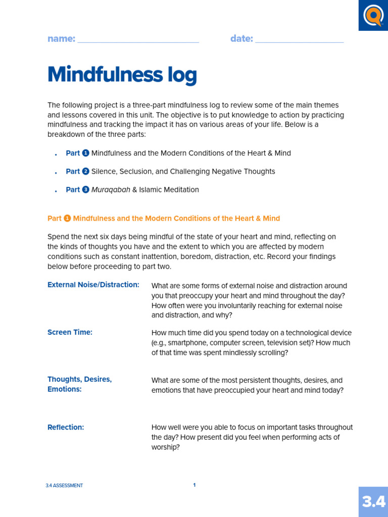 3.4 Cumulative Mindfulness Log | PDF | Thought | Mindfulness