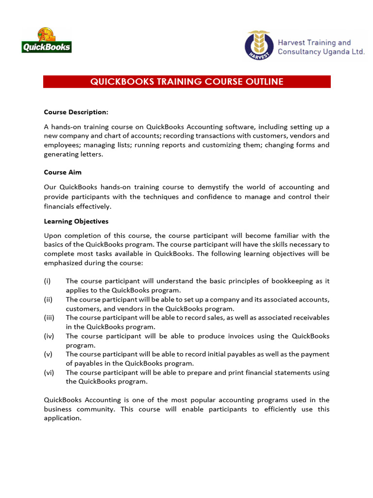 Quickbooks Training Course Outline | PDF | Accounts Payable | Quick Books
