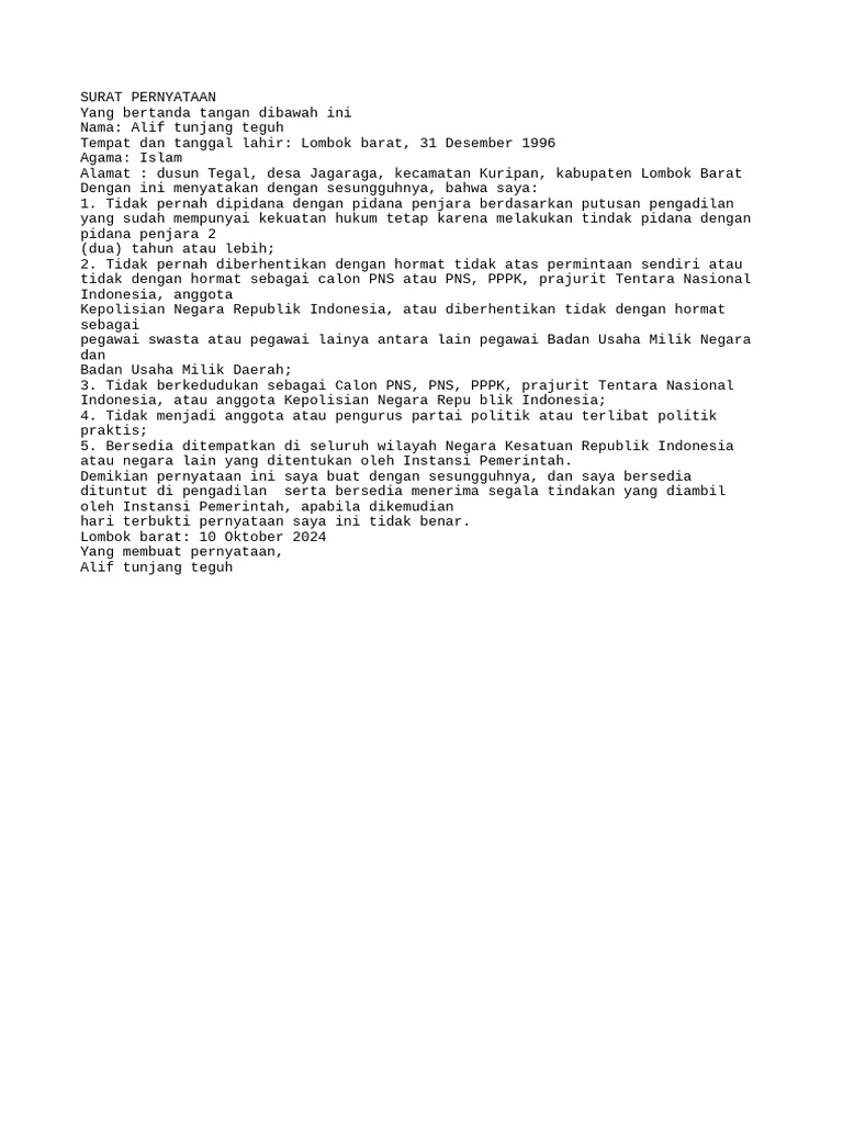 Surat pernyataan saya | PDF