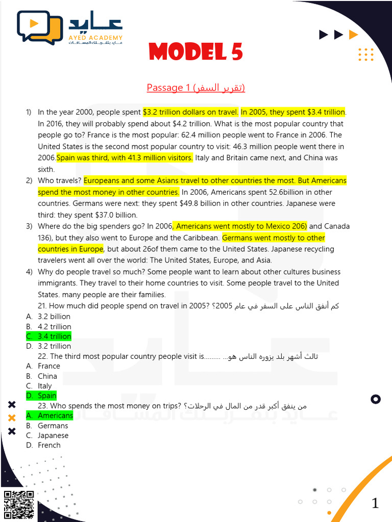Model 5: Passage 1 | PDF | Arabic | Dialect