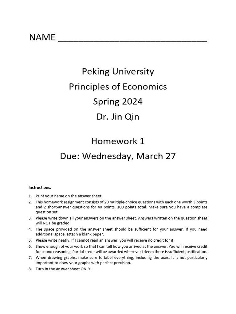 Homework1-Principles | PDF | Elasticity (Economics) | Demand