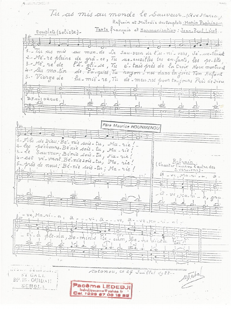AVE MARIA (Tu As Mis Au Monde) | PDF