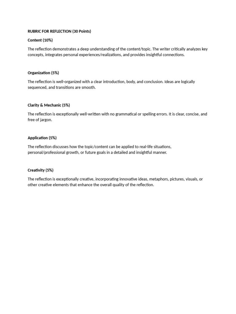Reflection Paper Rubric Guide | PDF | Career & Growth