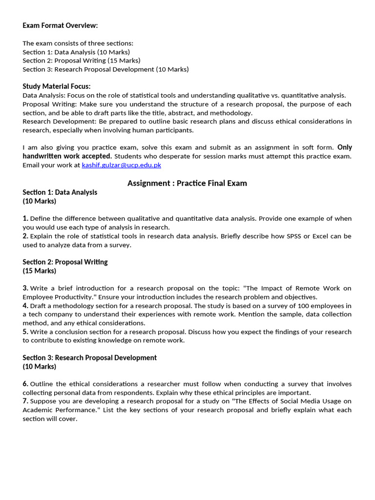Assignment Plus Final Exam Format | PDF
