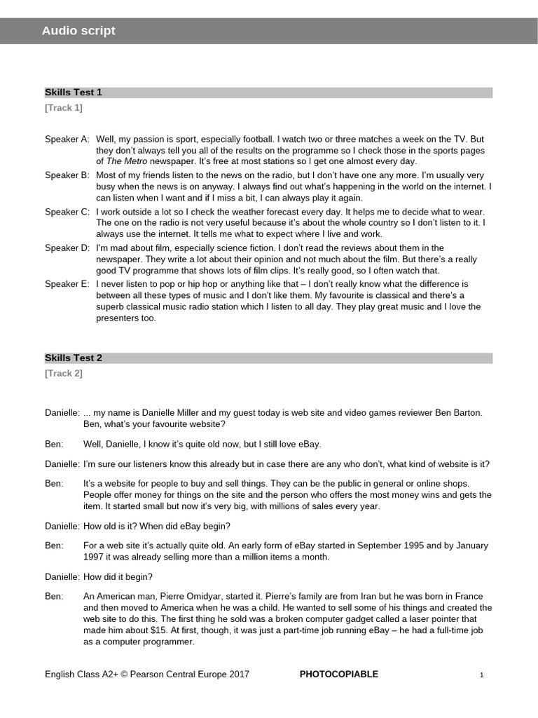 ECA2+_Tests_Audio script | PDF | Dances | E Bay