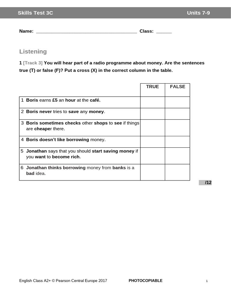 ECA2+ - Tests - Skills Test - 3C | PDF