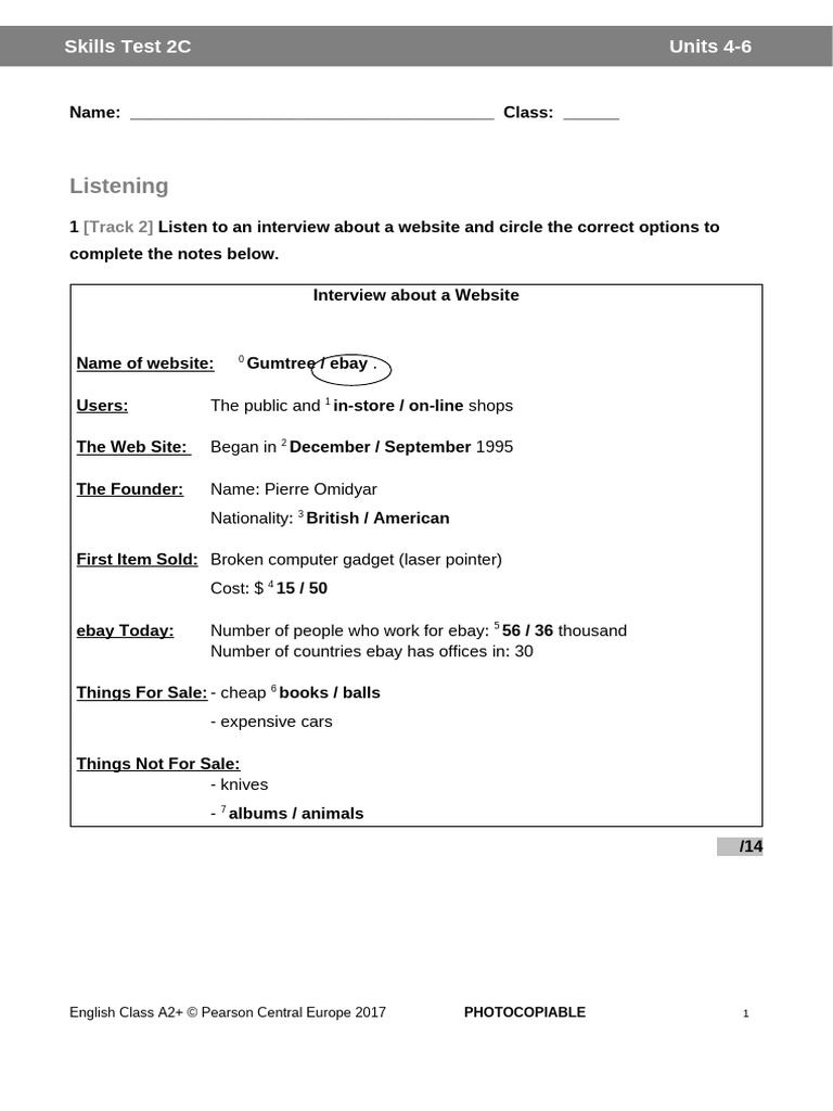 ECA2+ - Tests - Skills Test - 2C | PDF | E Bay