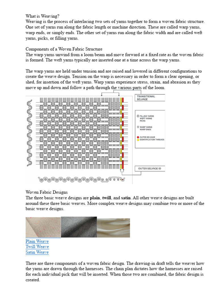 Understanding Weaving and Fabric Structures | PDF | Weaving | Loom