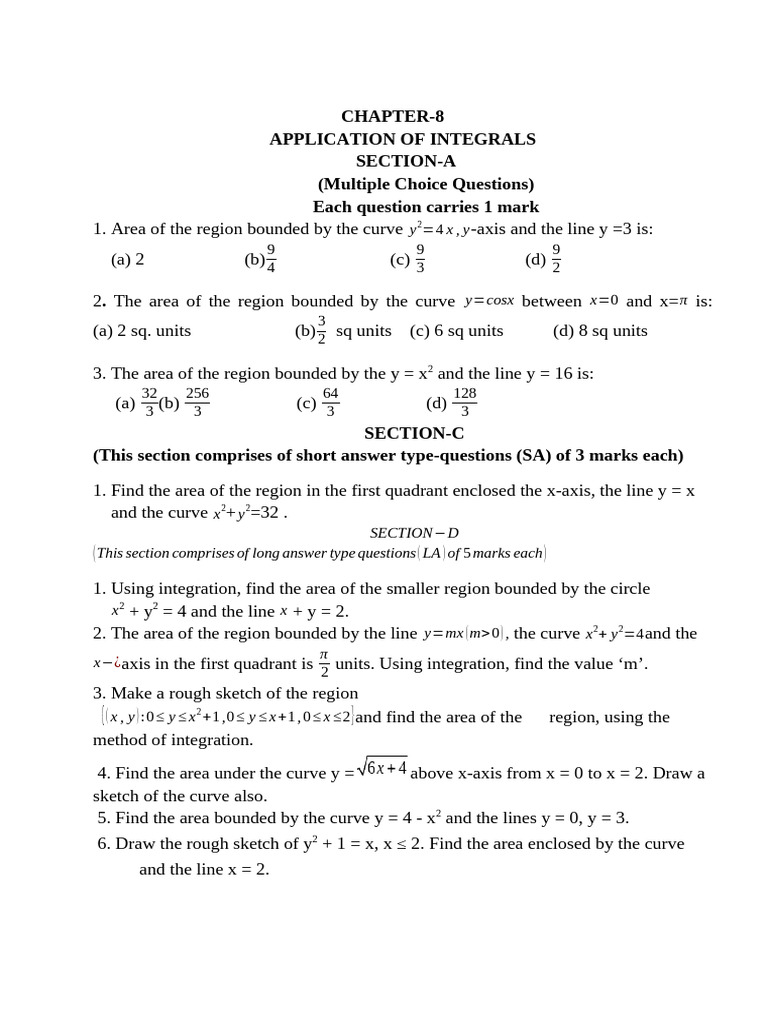 CHAPTER- Application of Integrals | PDF | Area | Integral