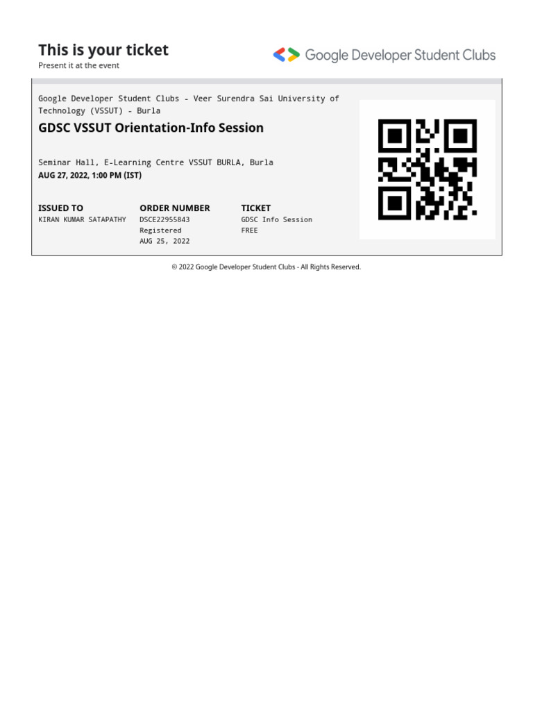 GDSC Vssut Orientation Ticket | PDF | Art