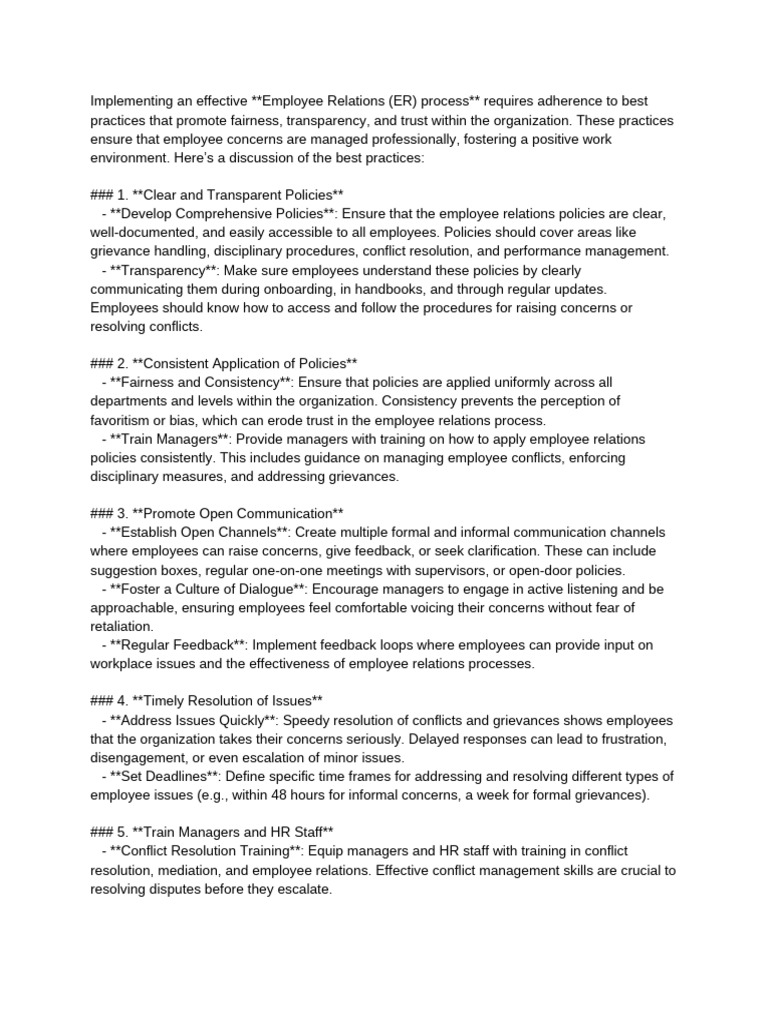 Implementing An Effective - Employee Relations (ER) Process - Requires ...