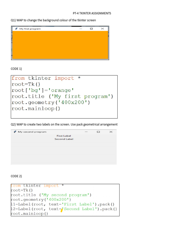 Tkinter GUI Assignments Guide | PDF | Games & Activities