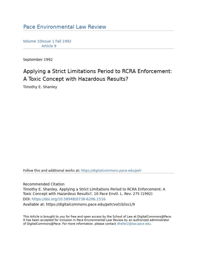 RCRA Enforcement Limitations Analysis | PDF | Environment Of The United ...