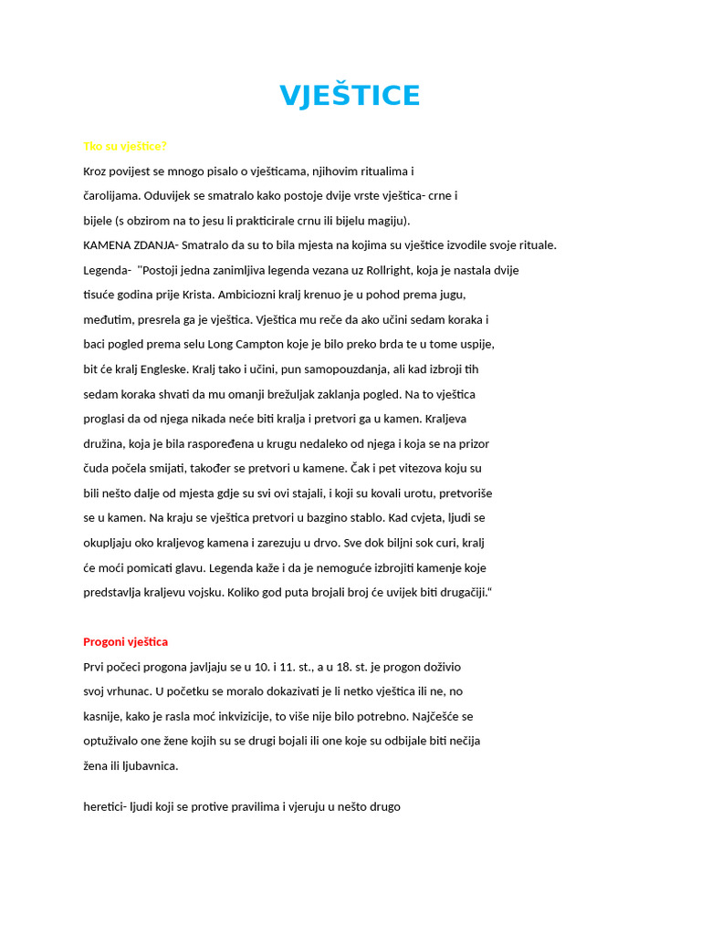 VJEŠTICE Biljeske | PDF