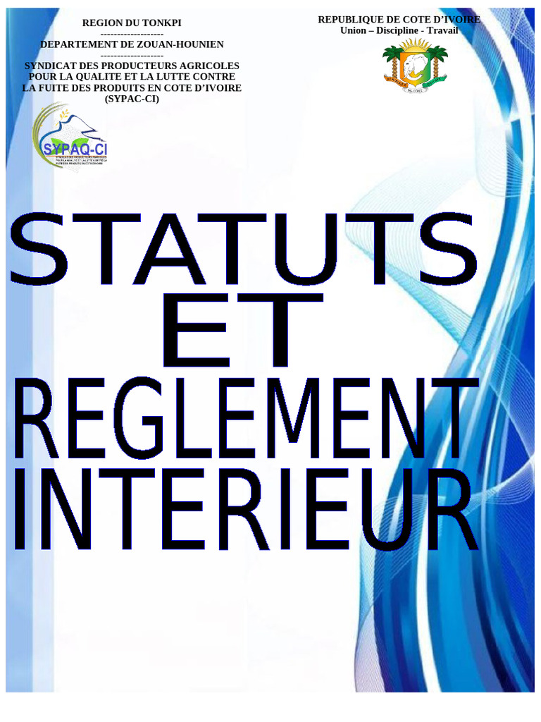 Statut Et Reglement Interieur de Sypac-Ci Bon 1 | PDF | Vote | Élections
