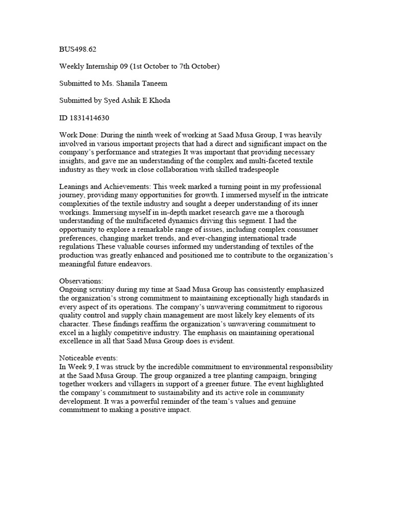 Internship Journal Week 9 | PDF | Business