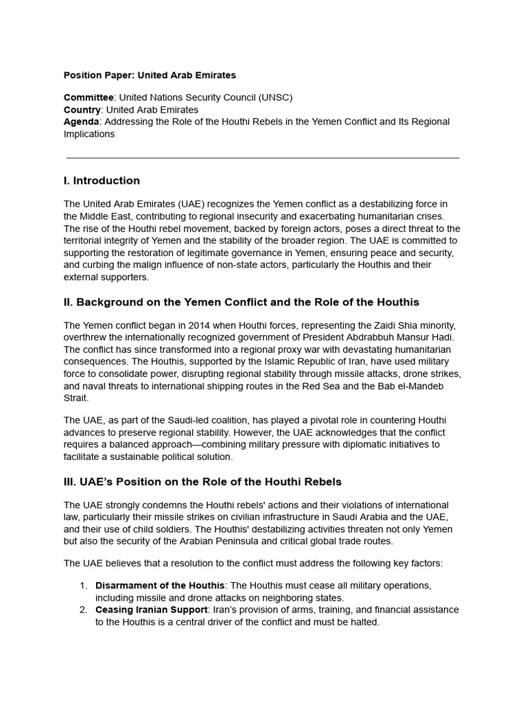 Position Paper - United Arab Emirates | PDF | Yemen | World Politics