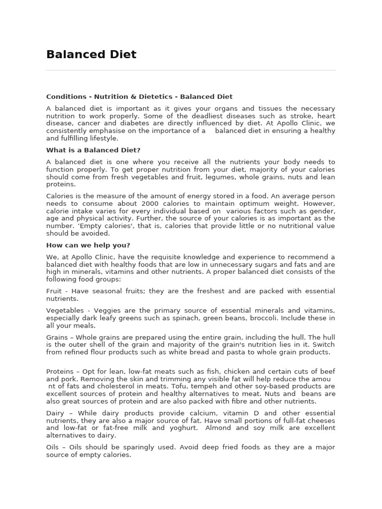 Balanced Diet | PDF | Healthy Diet | Diet (Nutrition)