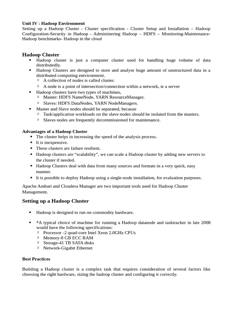 Unit IV | PDF | Apache Hadoop | Computer Cluster