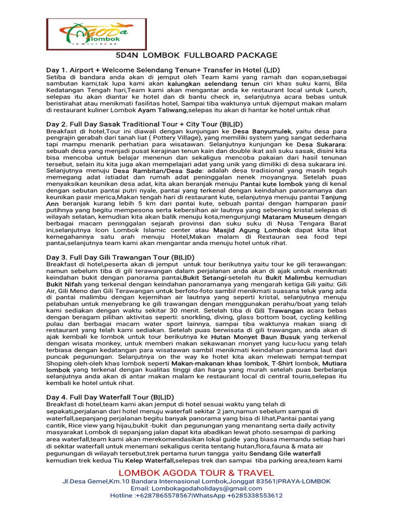 Malaysian-Lombok Pakej 2023 | PDF