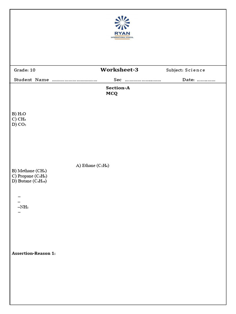 Grade-10 worksheet-3 | PDF | Alkene | Alkane